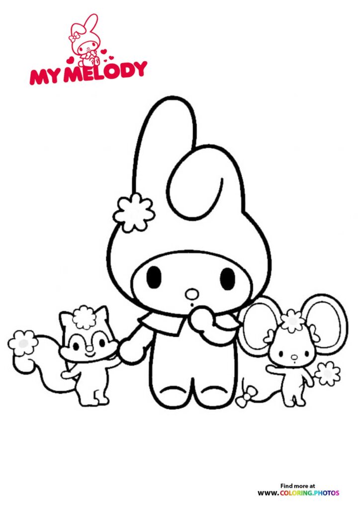 My Melody with animals - Coloring Pages for kids