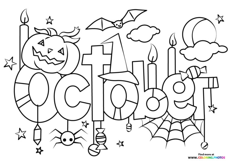 October autumn text sign - Coloring Pages for kids