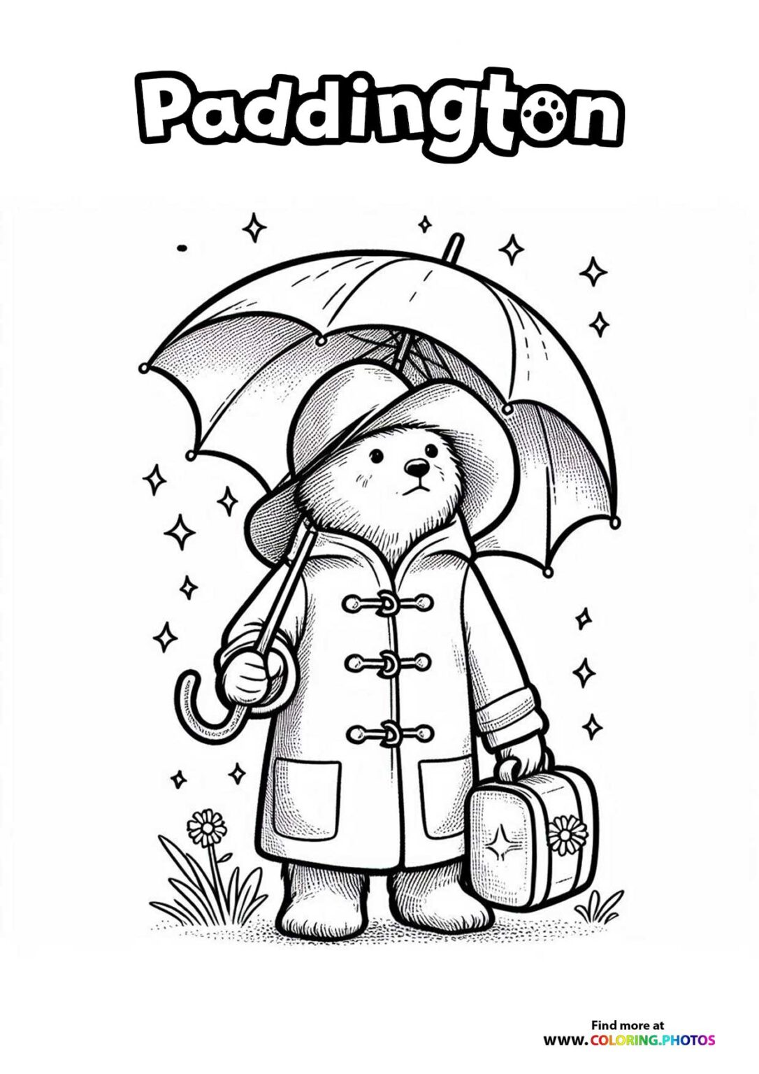 Paddington with umbrella - Coloring Pages for kids