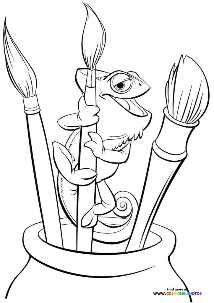 Pascal with brushes from Tangled - Coloring Pages for kids