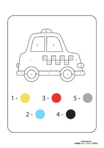 Police car color by numbers - Coloring Pages for kids