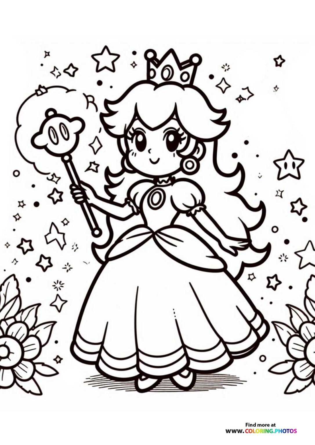 Princess Peach with a wand - Coloring Pages for kids