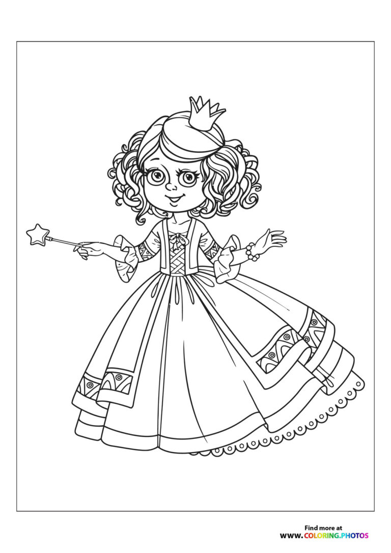 Princess with magic wand - Coloring Pages for kids