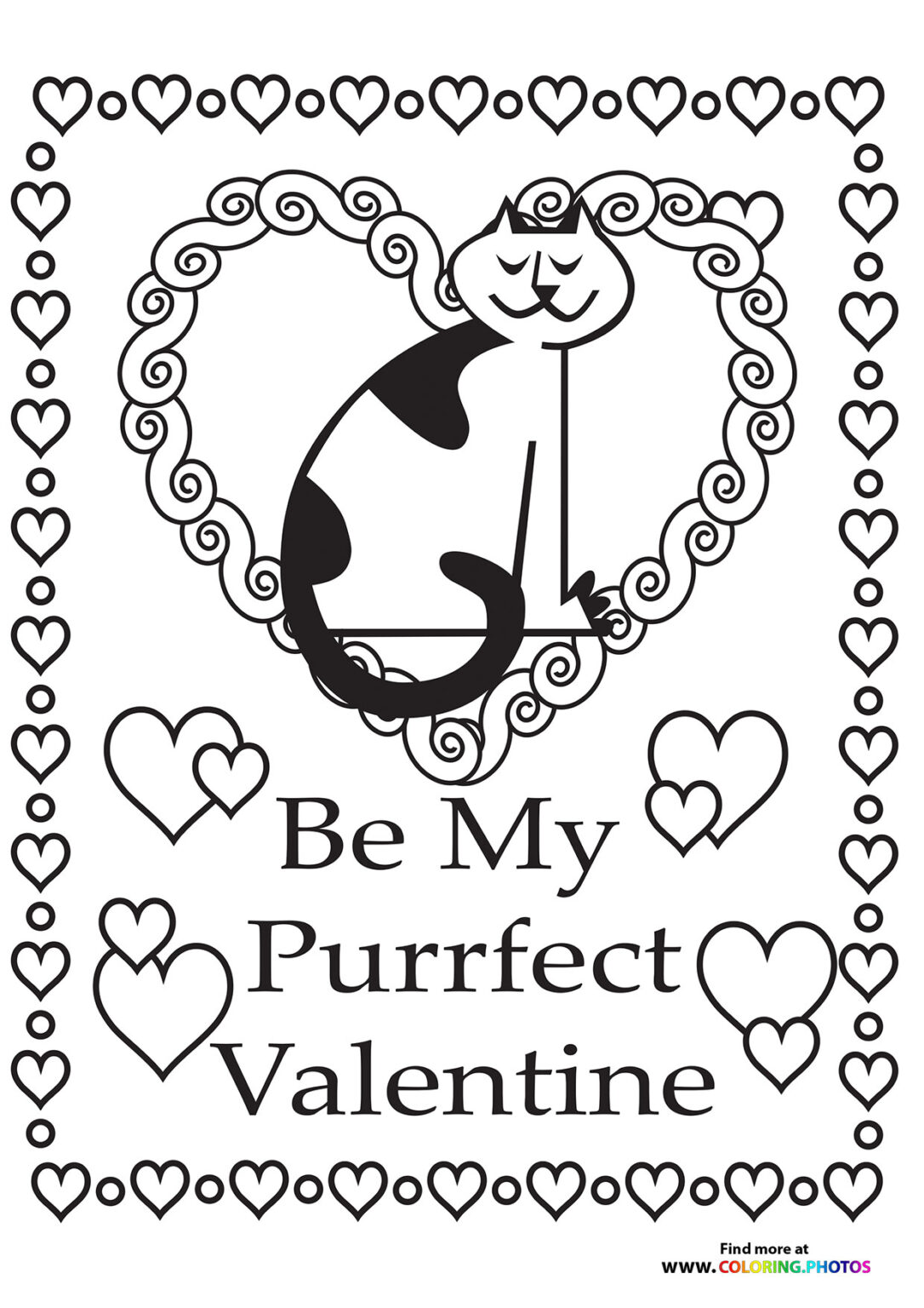 Be My Purrfect Valentines card - Coloring Pages for kids