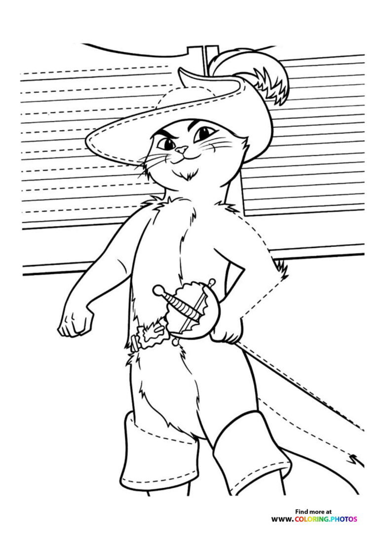 Puss with his sword - Coloring Pages for kids