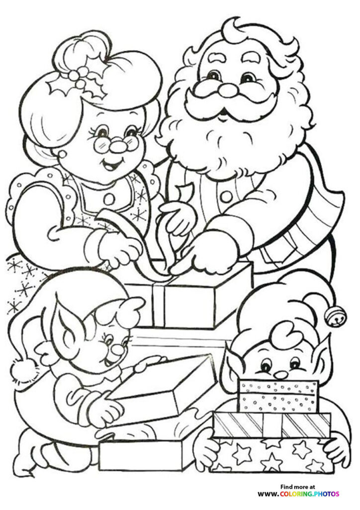 Santas family and elves - Coloring Pages for kids