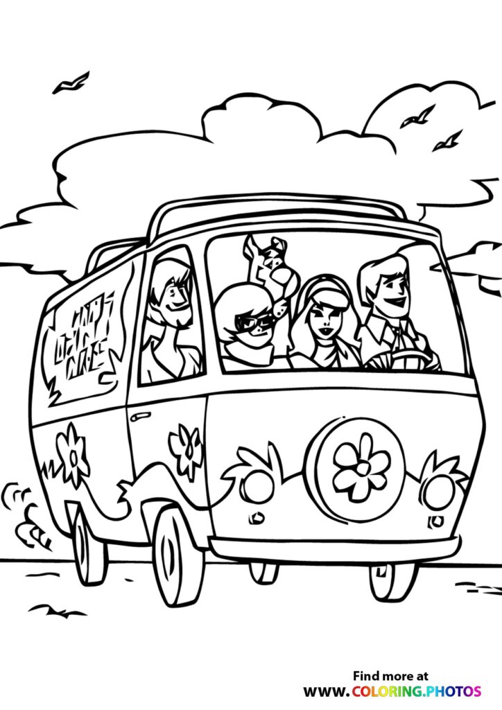 Scooby-Doo in Mystery Machine - Coloring Pages for kids