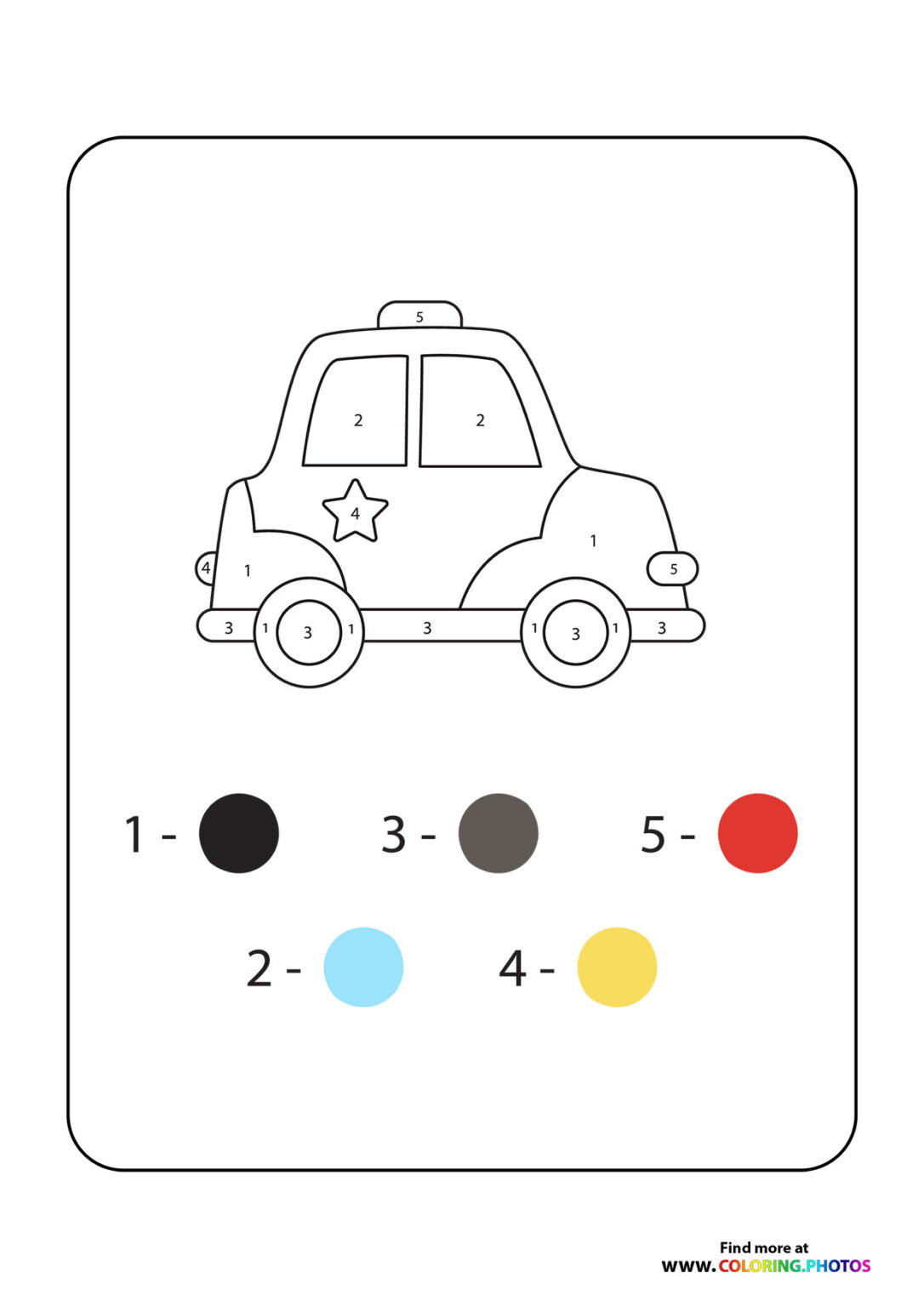 Sheerifs car color by numbers - Coloring Pages for kids