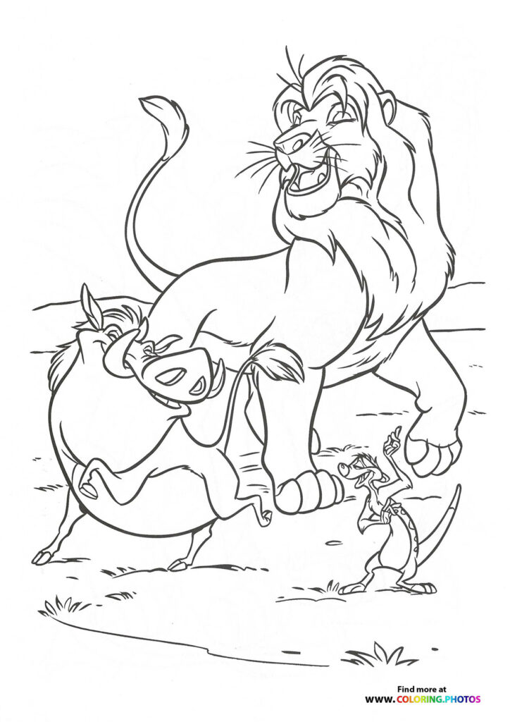 Simba Timon and Pumba dancing - Coloring Pages for kids