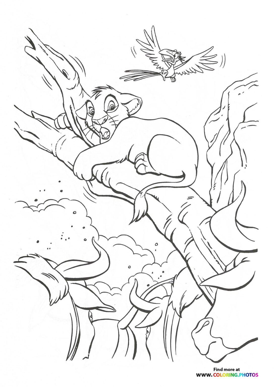Simba scared in a stampede - Coloring Pages for kids