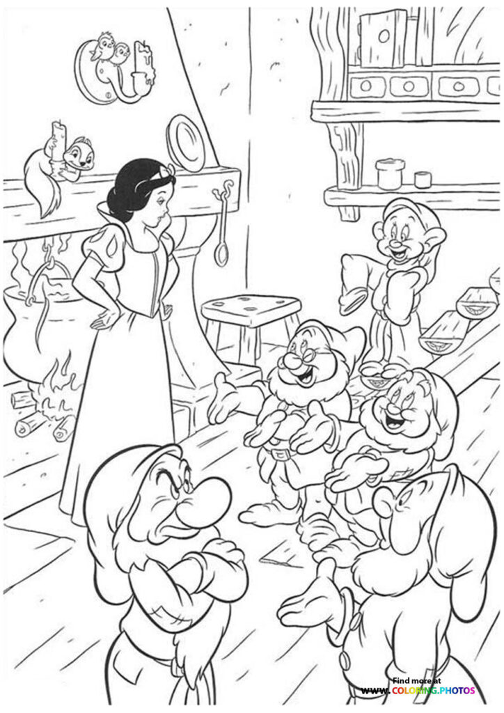 Snow White and the Seven Dwarfs coloring pages | Free download sheets