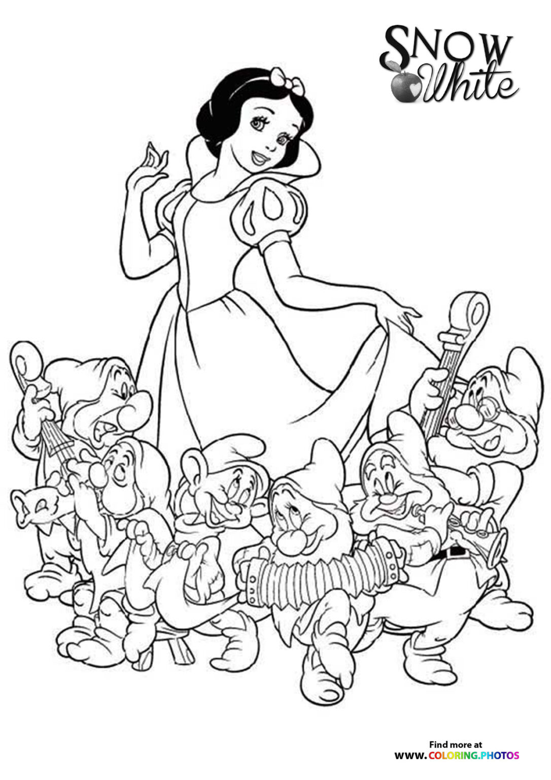 Snow White and the Seven Dwarfs coloring pages | Free download sheets