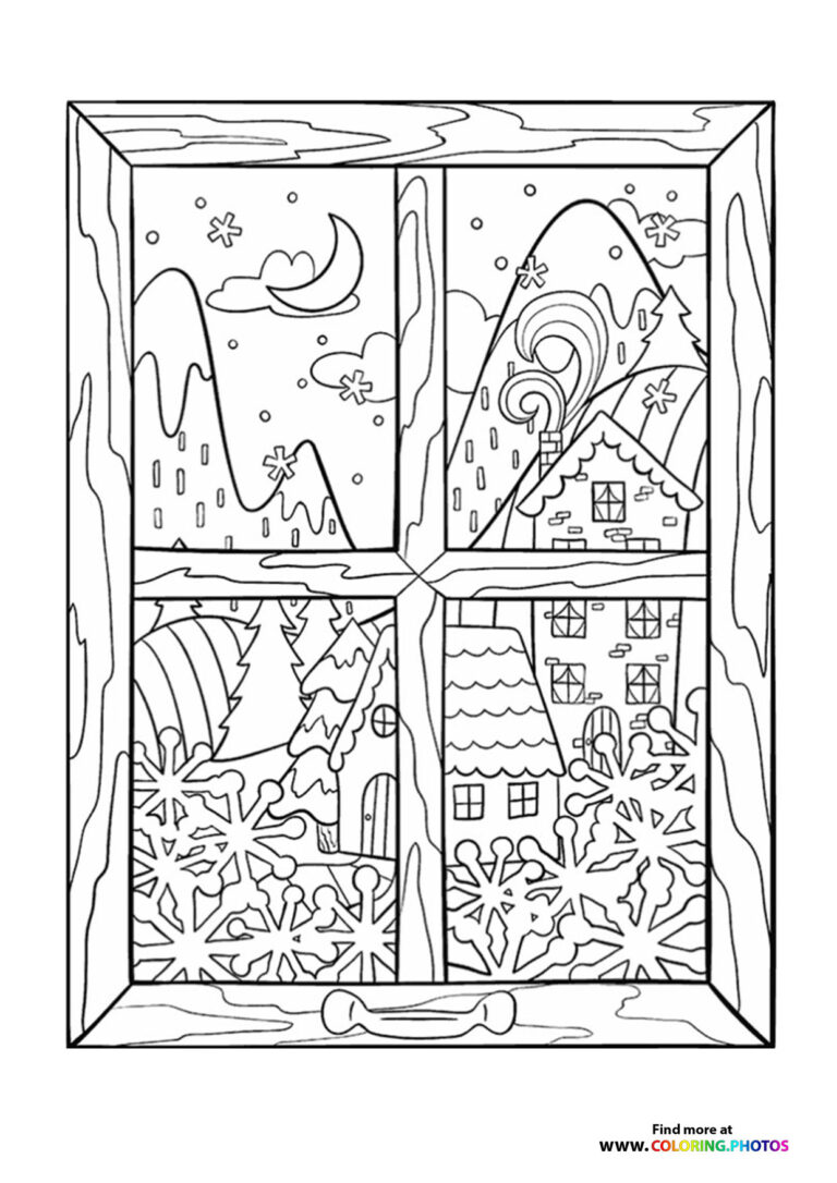 Winter theme window view - Coloring Pages for kids