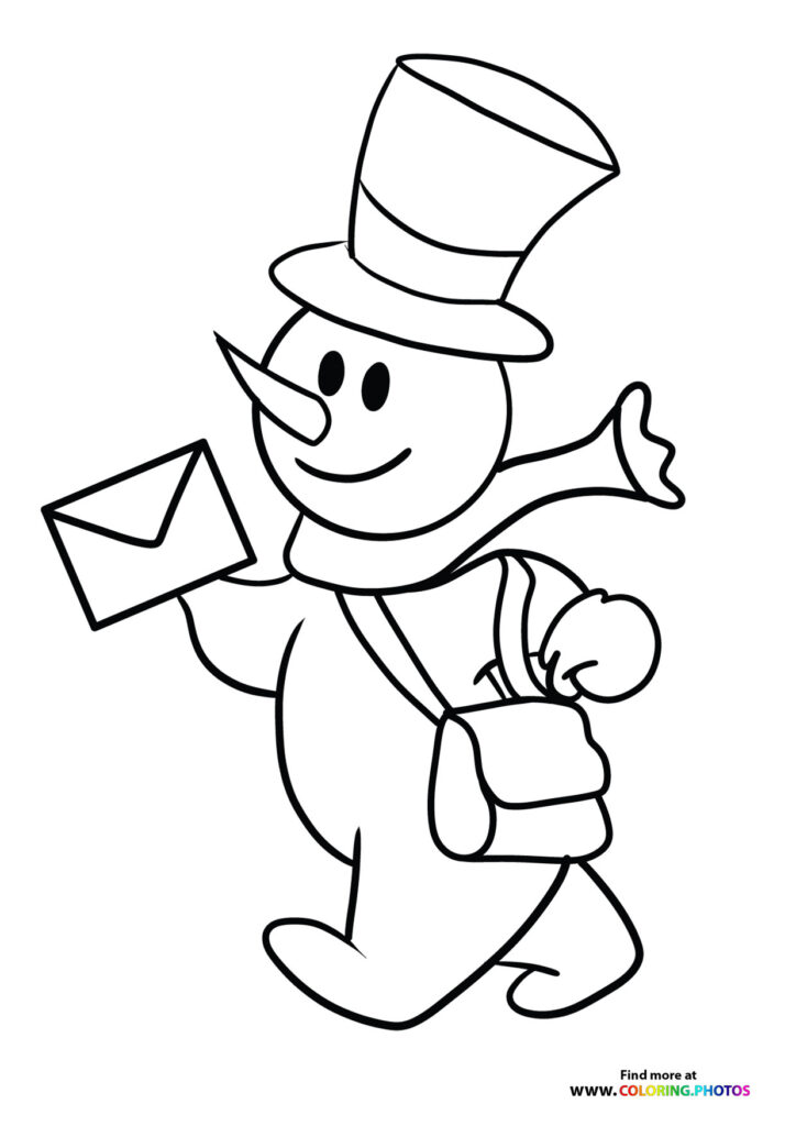 Snowman bringing mail - Coloring Pages for kids