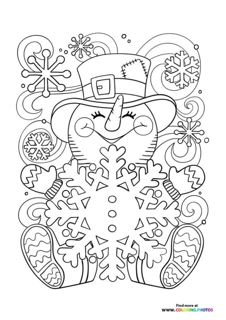 Snowman with a snowflake - Coloring Pages for kids