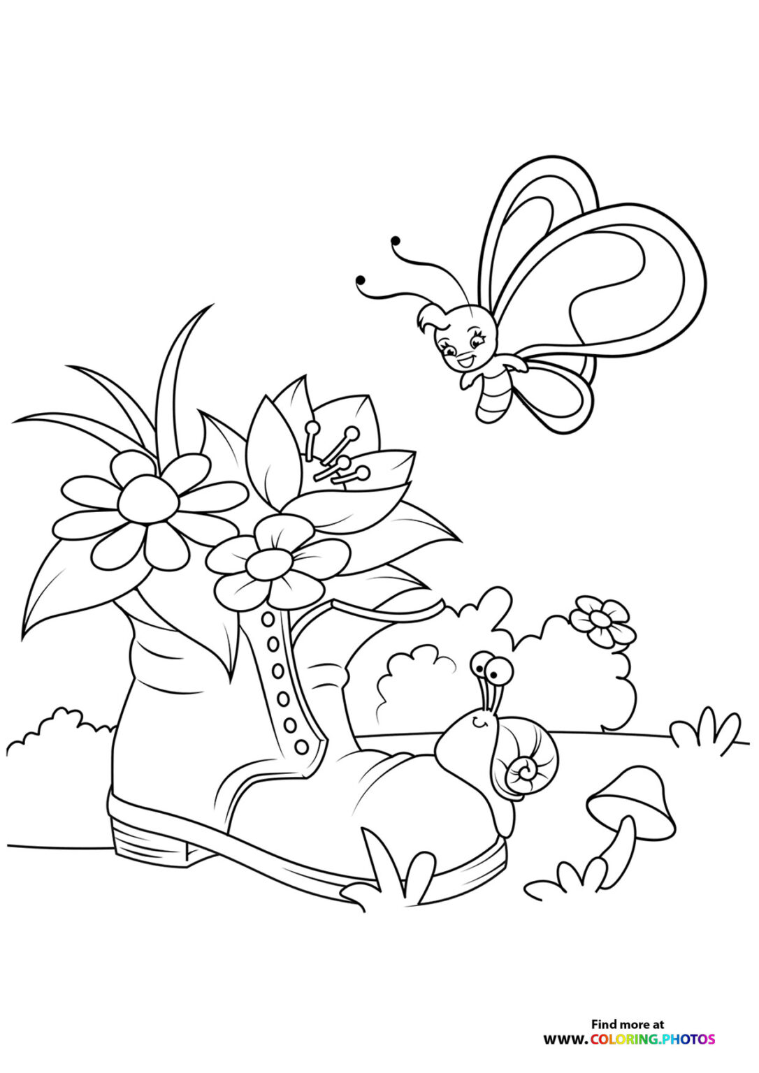 Spring animals and flowers - Coloring Pages for kids