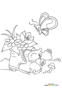 Spring animals and flowers - Coloring Pages for kids