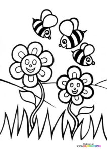 Spring bees and flowers - Coloring Pages for kids