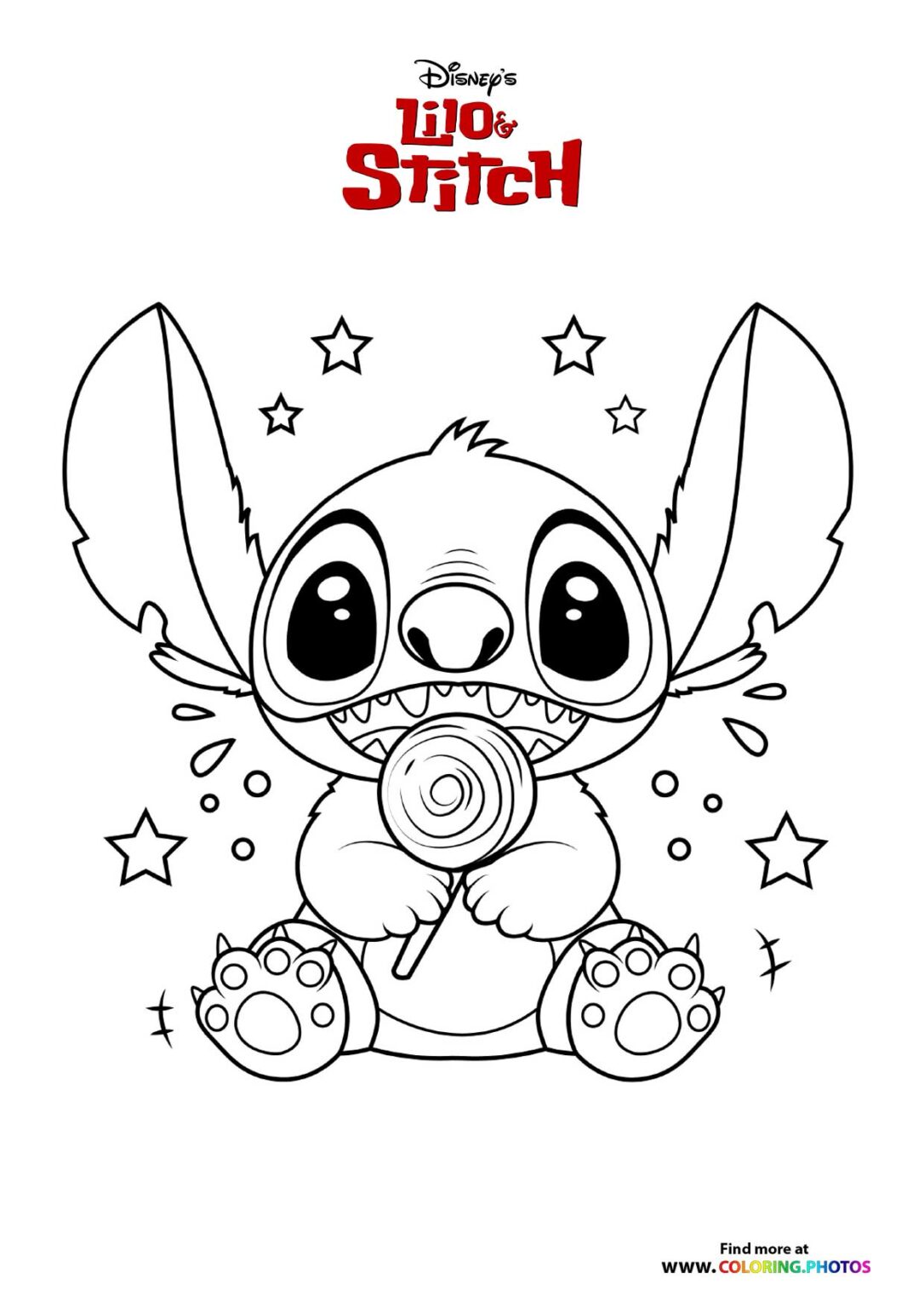 Stitch eating lolipop - Coloring Pages for kids