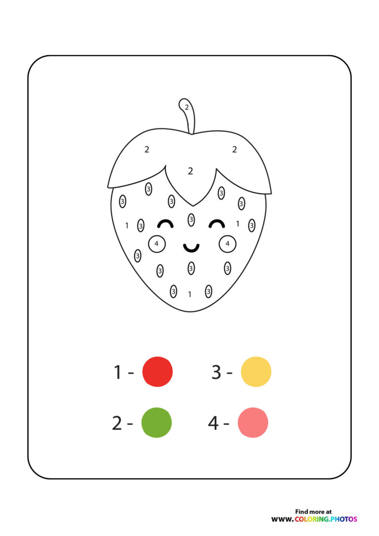 Strawberry color by numbers - Coloring Pages for kids