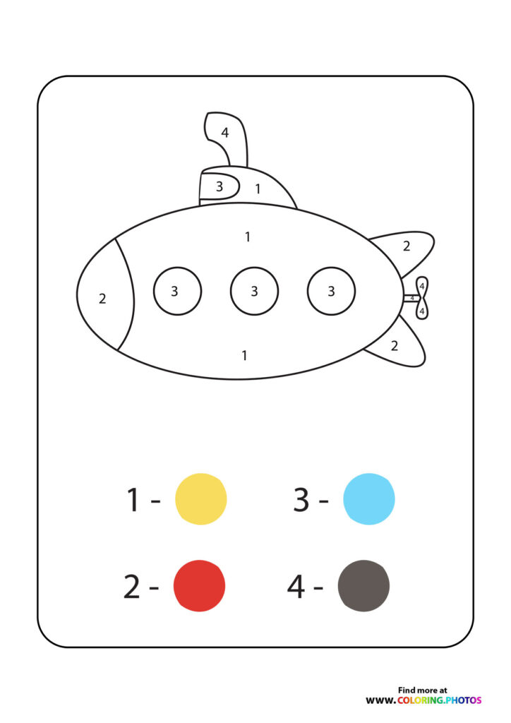 Submarine color by numbers - Coloring Pages for kids