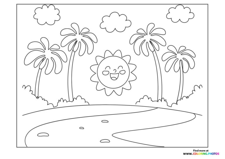 Summer sun and palm trees - Coloring Pages for kids