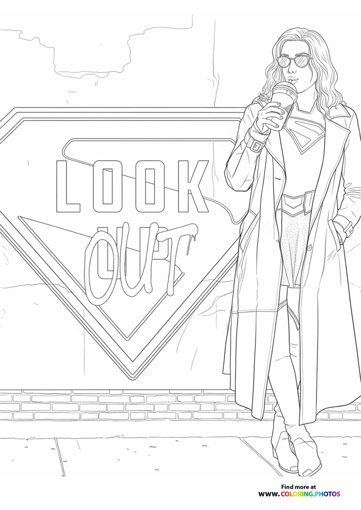 SuperGirl Look Out Poster - Coloring Pages for kids