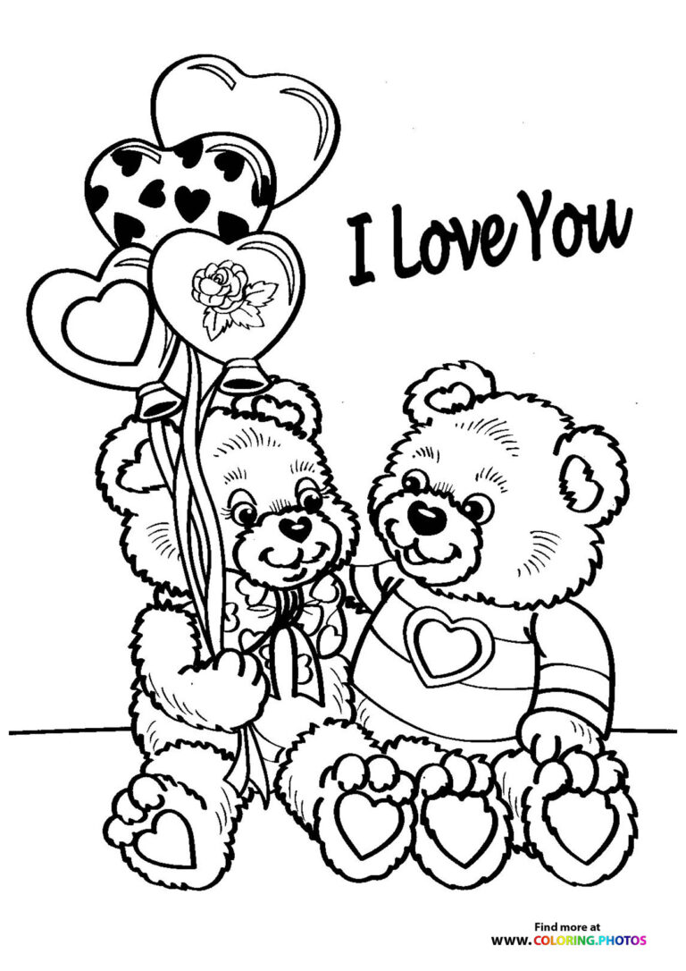 Teddy Bear Valentines - Coloring Pages for kids