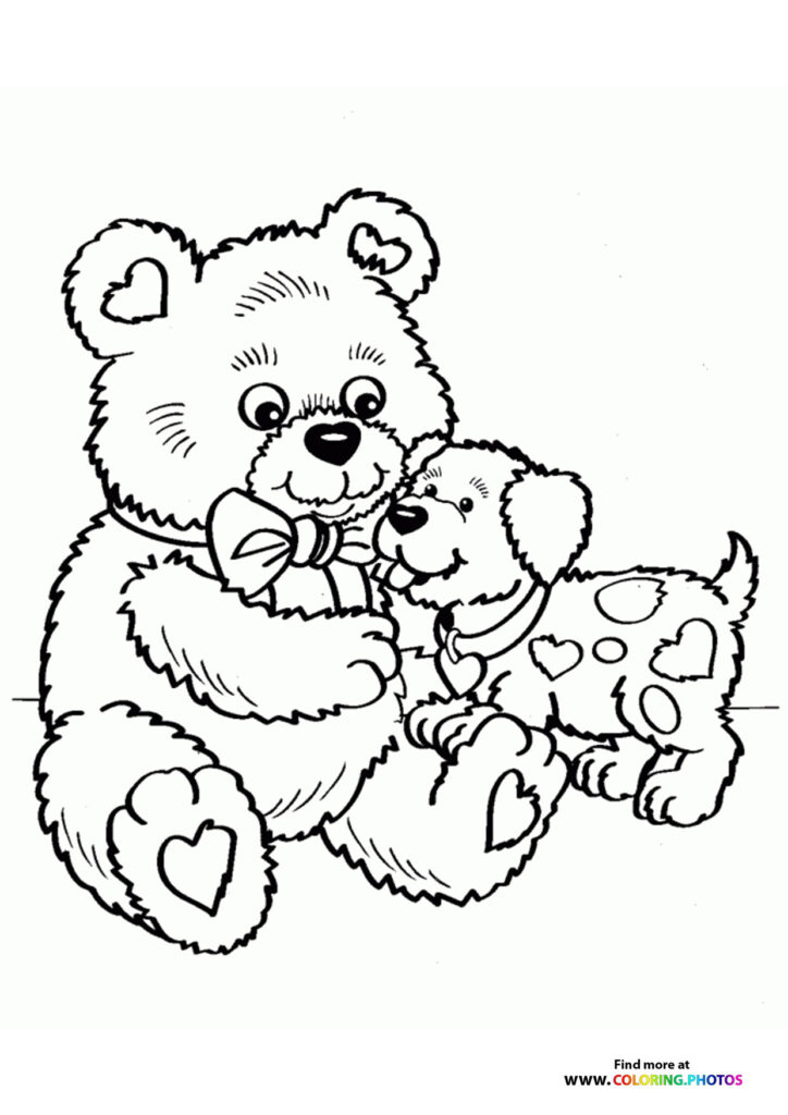 Teddy Bear playing with a dog - Coloring Pages for kids