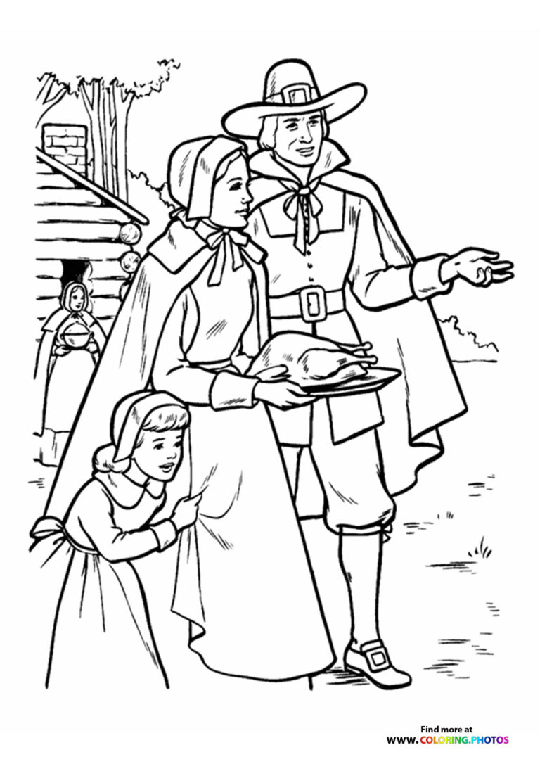 Happy Thanksgiving day family dinner - Coloring Pages for kids