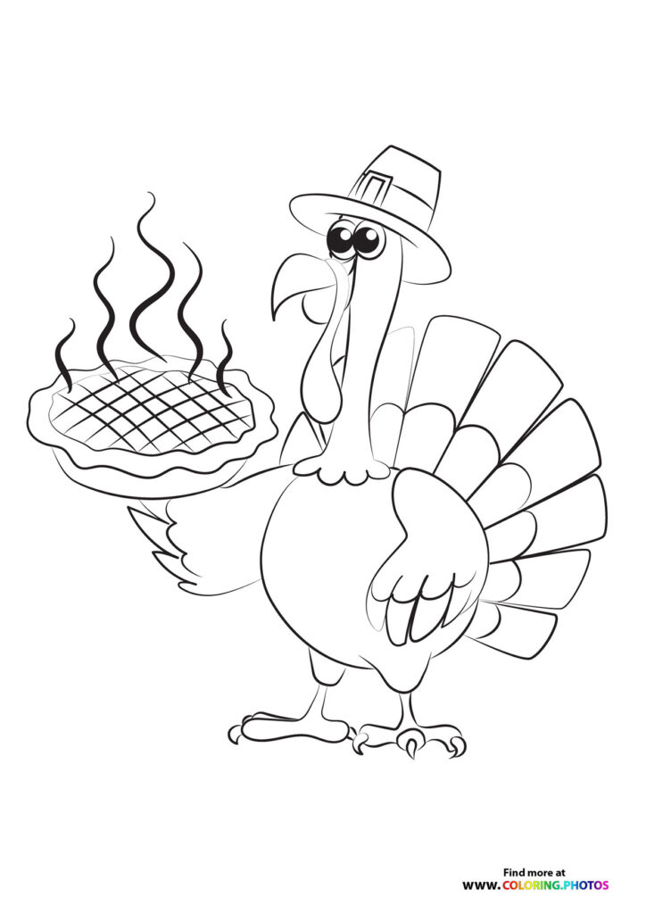 Thanksgiving turkey with a pie - Coloring Pages for kids