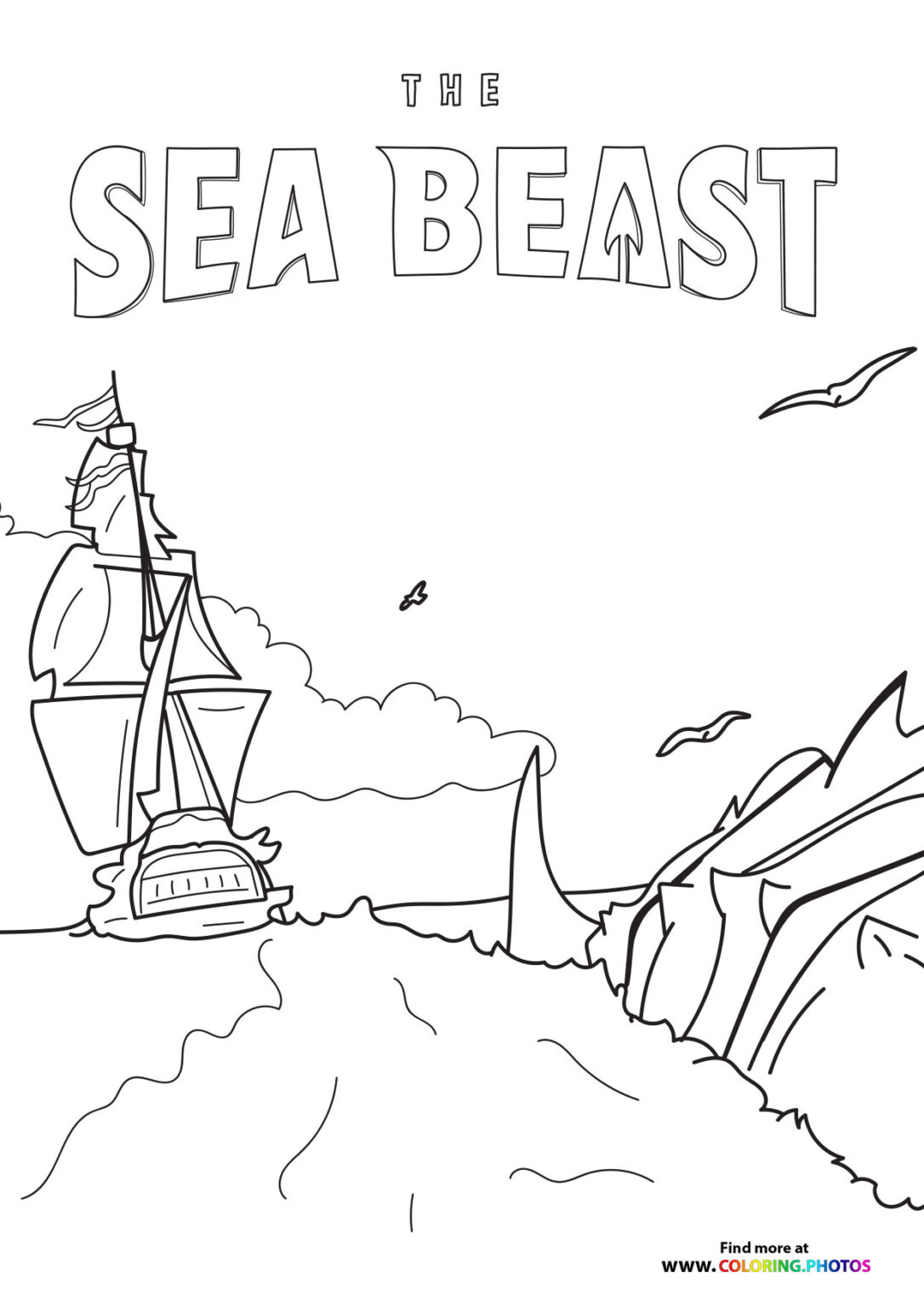 The Sea Beast chasing a boat - Coloring Pages for kids