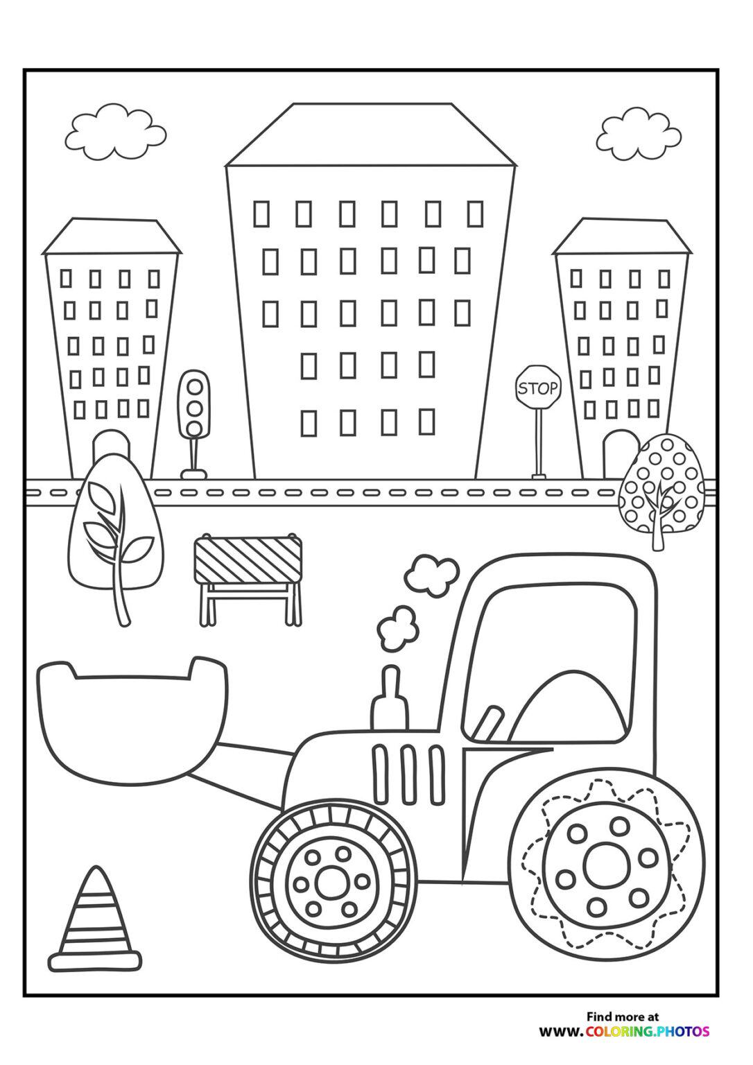 Excavator on construction site - Coloring Pages for kids
