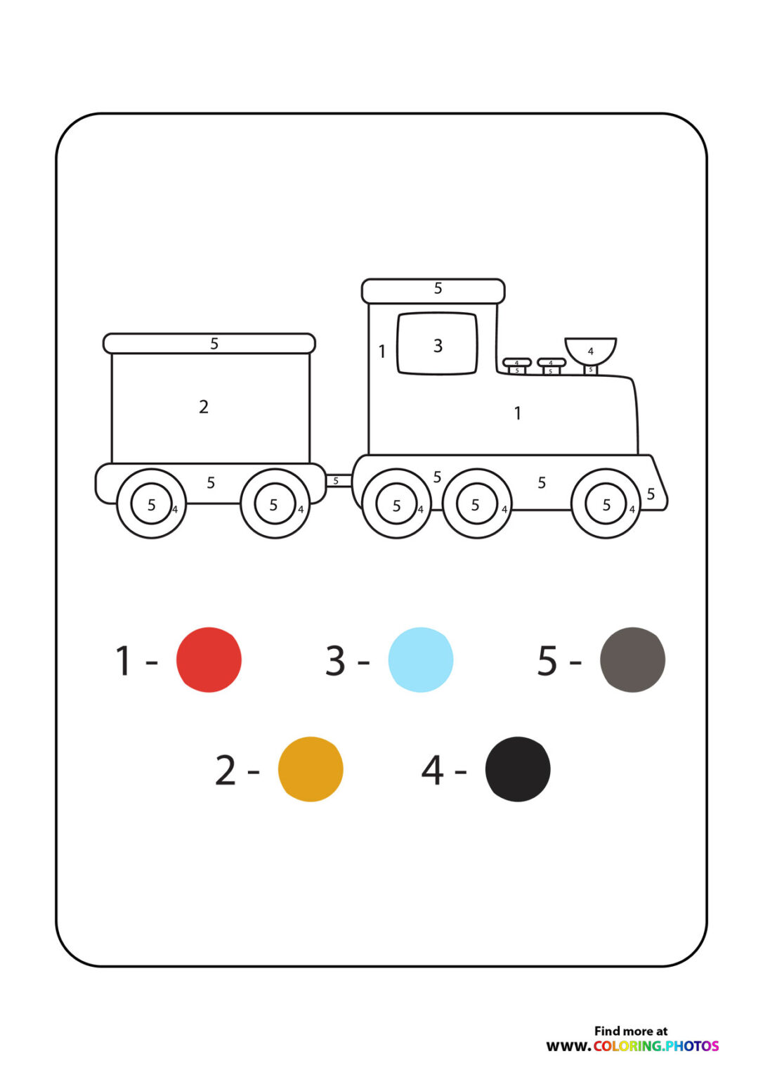 Train color by numbers - Coloring Pages for kids
