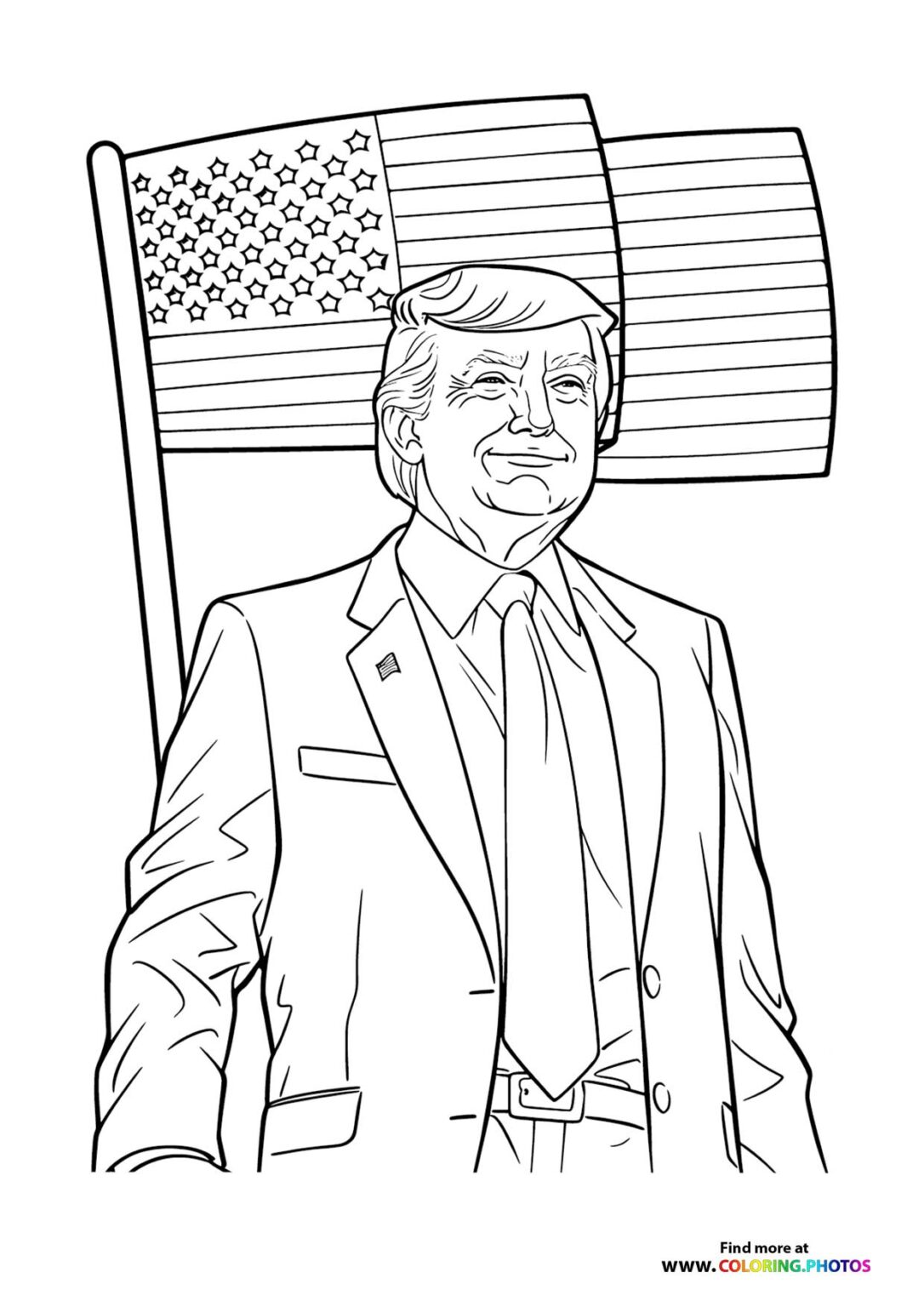 Trump with American flag - Coloring Pages for kids