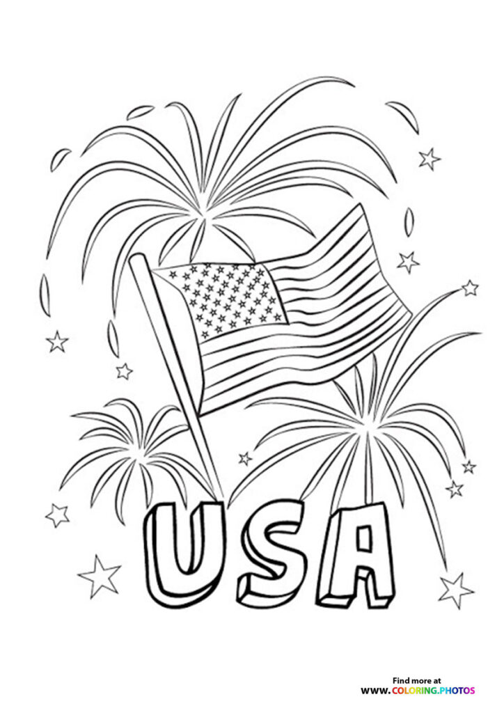 USA flag fireworks for new year - Coloring Pages for kids