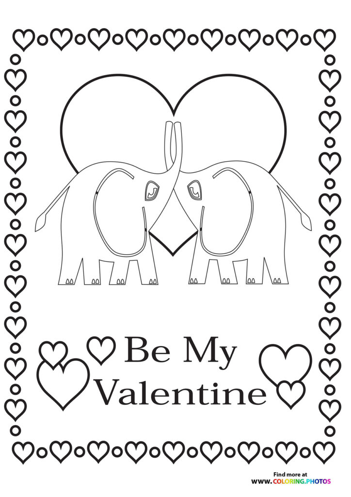 Elephant Valentines card - Coloring Pages for kids