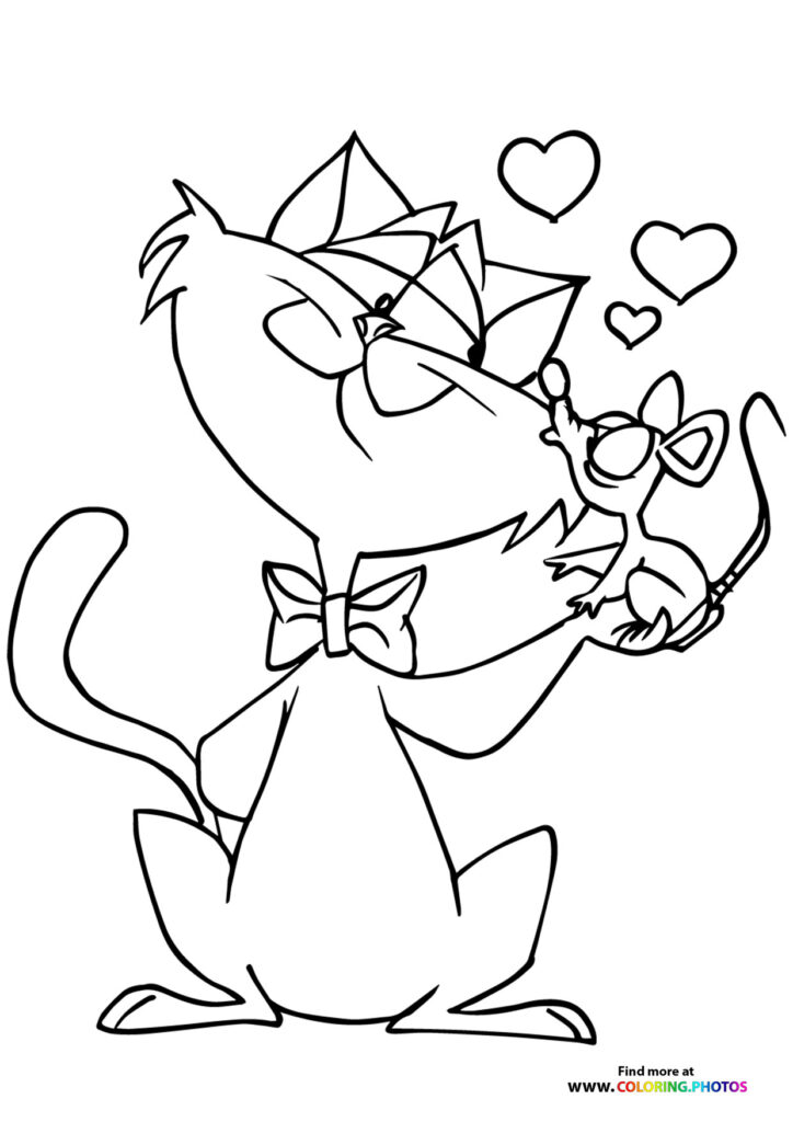 Valentines cat and mouse - Coloring Pages for kids