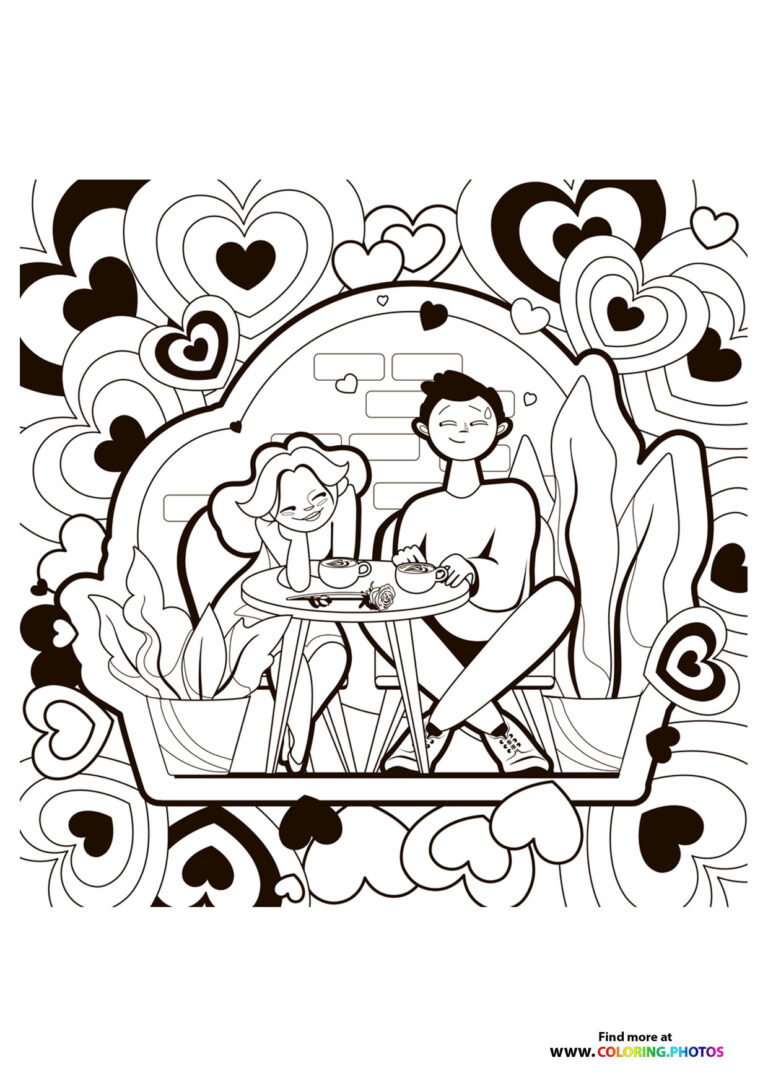 Valentines couples - Coloring Pages for kids | Free print or download