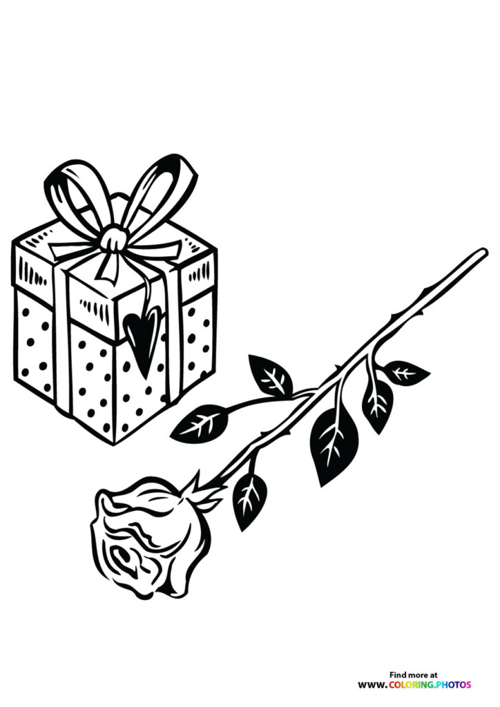 Valentines day gift and rose - Coloring Pages for kids
