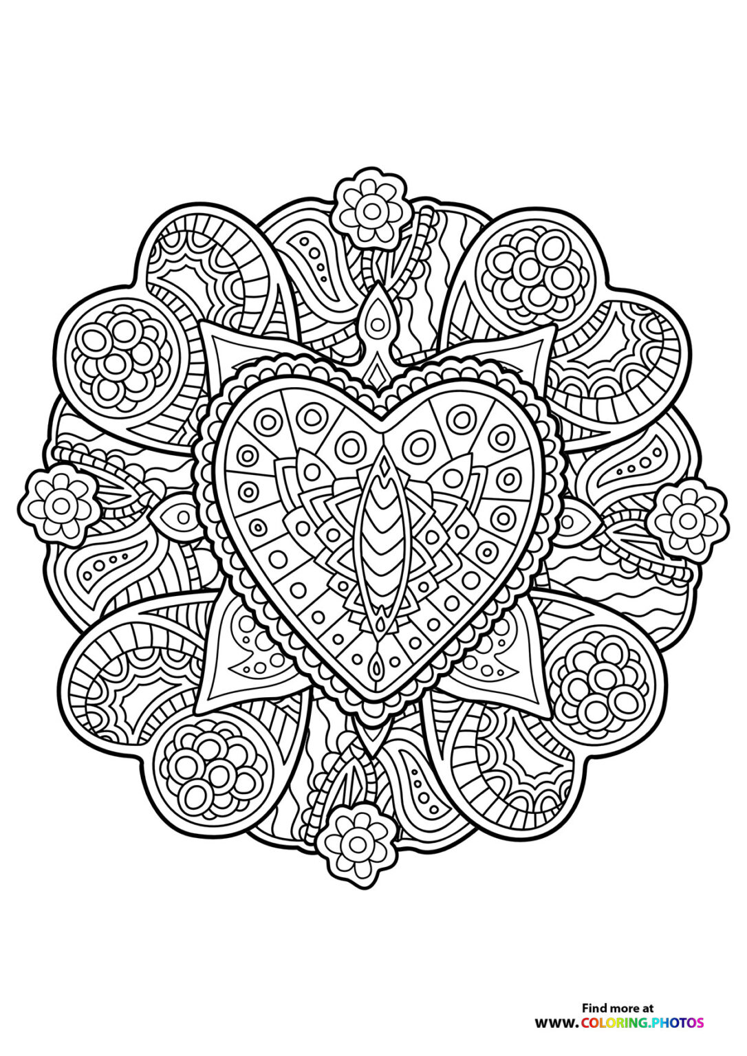 Valentines mandalas - Coloring Pages for kids | Free print or download