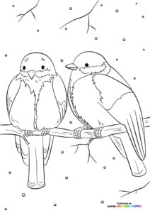 Winter birds in snow - Coloring Pages for kids