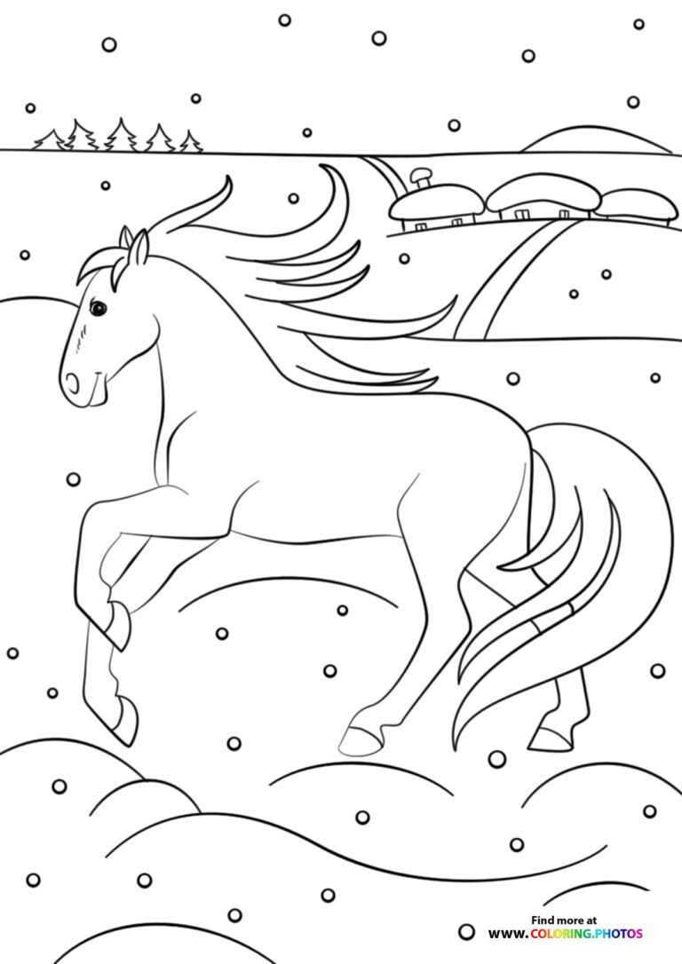 Winter horse in snow - Coloring Pages for kids