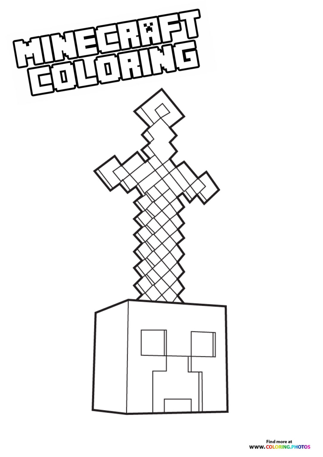 Minecraft Steve with a sword looking good - Coloring Pages for kids